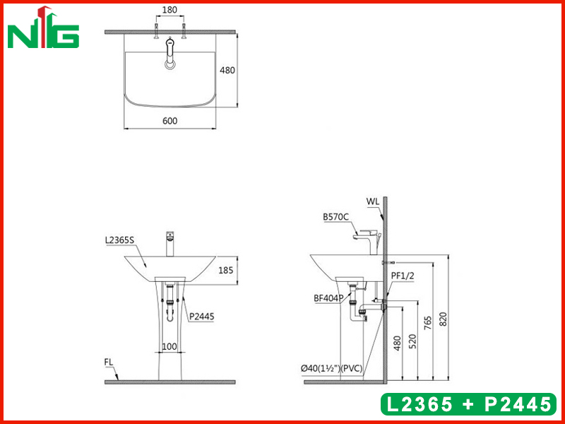 Lavabo Treo Tường CAESAR L2365 + P2445